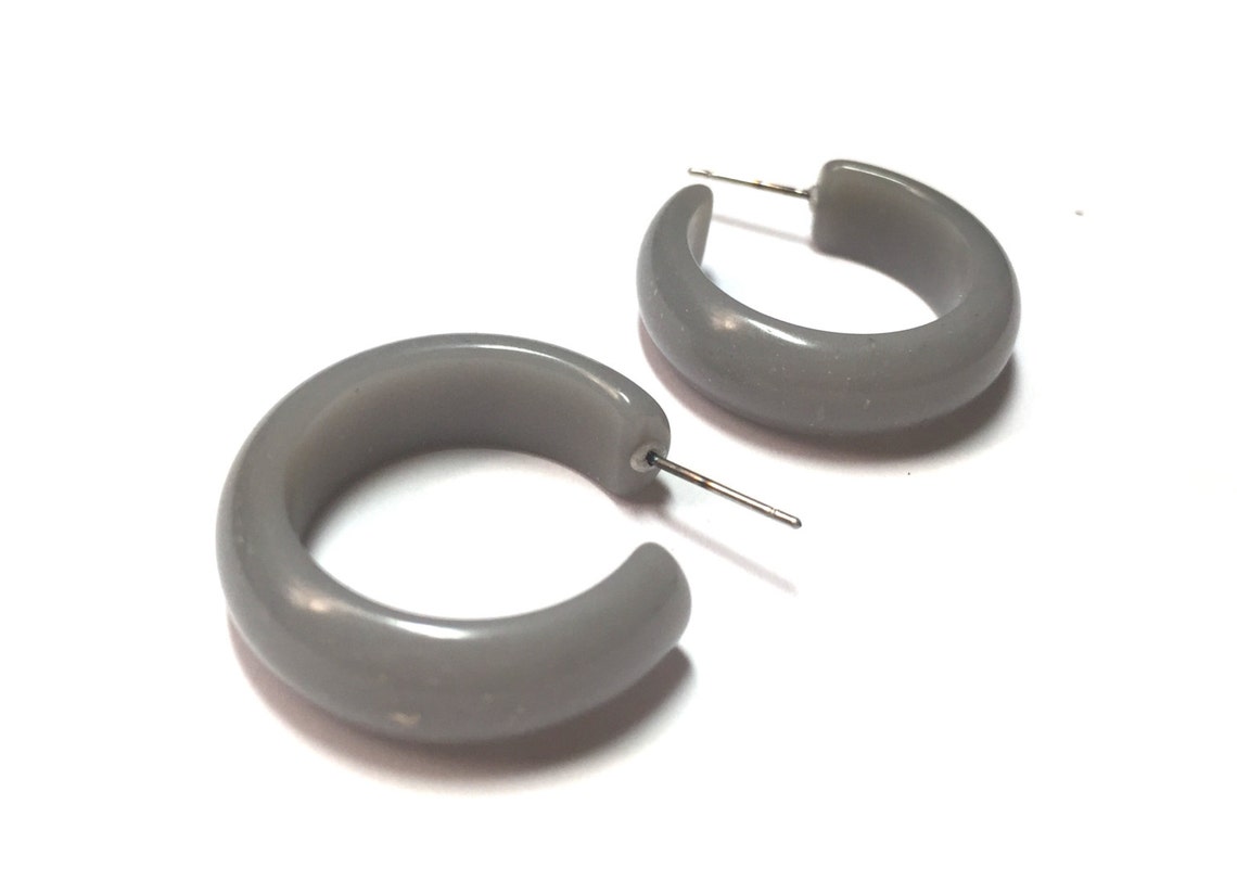Dark Grey Hoop Earrings Charcoal Gray Hoops Stone Like - Etsy