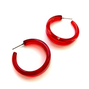 Cherry Red Transparent Lucite Lola Hoop Earrings | Acrylic Hoops by ...