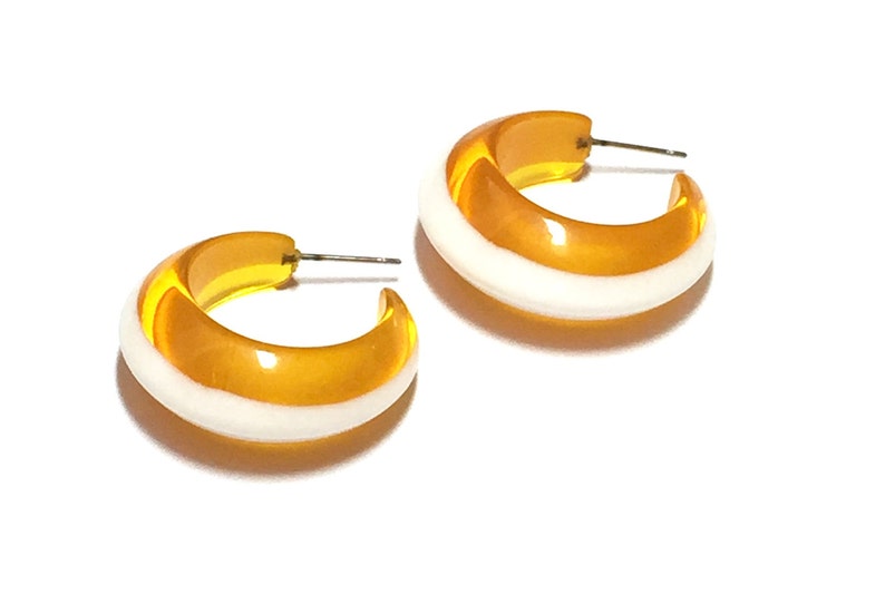 Yellow Hoop Earrings Lucite Pinched Bulb Hoops in Yellow and - Etsy