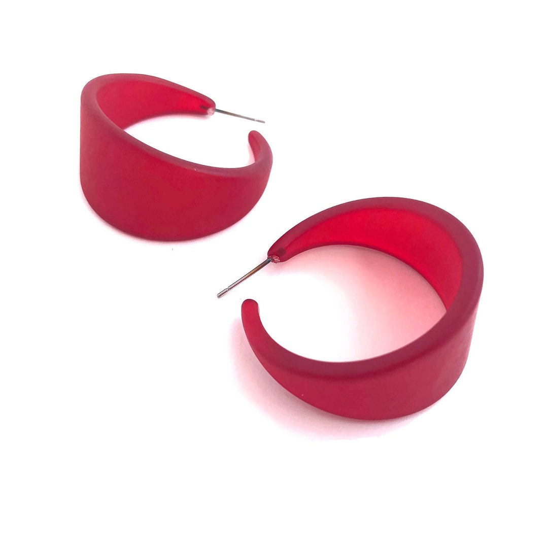 Red Hoop Earrings | Large Cherry Red Hoops | Frosted Bettie Hoops ...