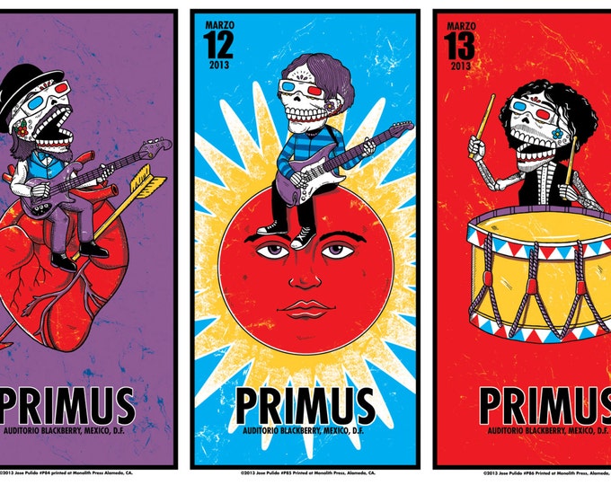 Primus Poster Set by Jose Pulido for Mexico City Shows March 11, 12, 13 ...
