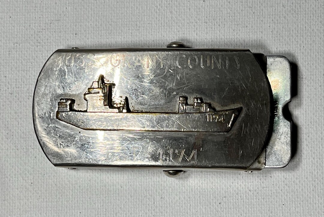 Vintage Metal “USS Grant County” Navy Belt Buckle Military Ship LST ...