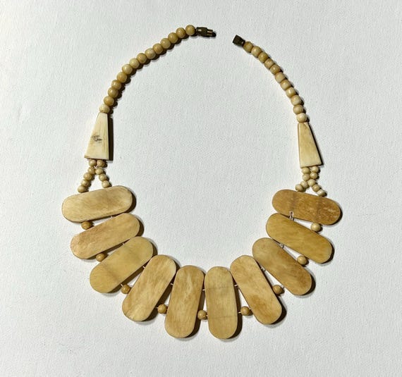 Vintage Bone Native Inspired Beaded Necklace - Gem