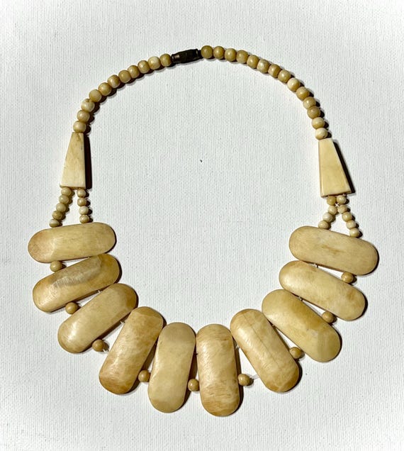 Vintage Bone Native Inspired Beaded Necklace - Gem