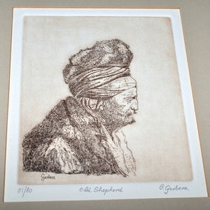 Peter Garbera Old Shepherd Etching | Etsy