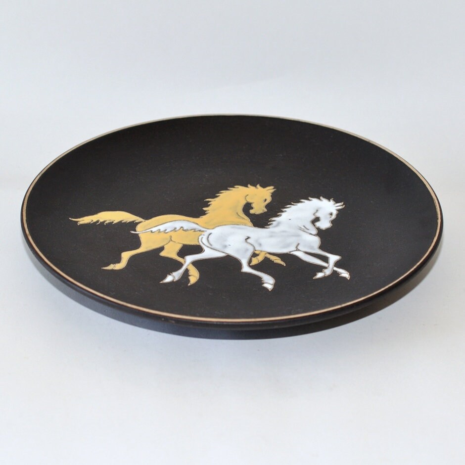 Mid Century Modern Large Ceramic Ruscha Hans Welling Wall Plate Horses ...