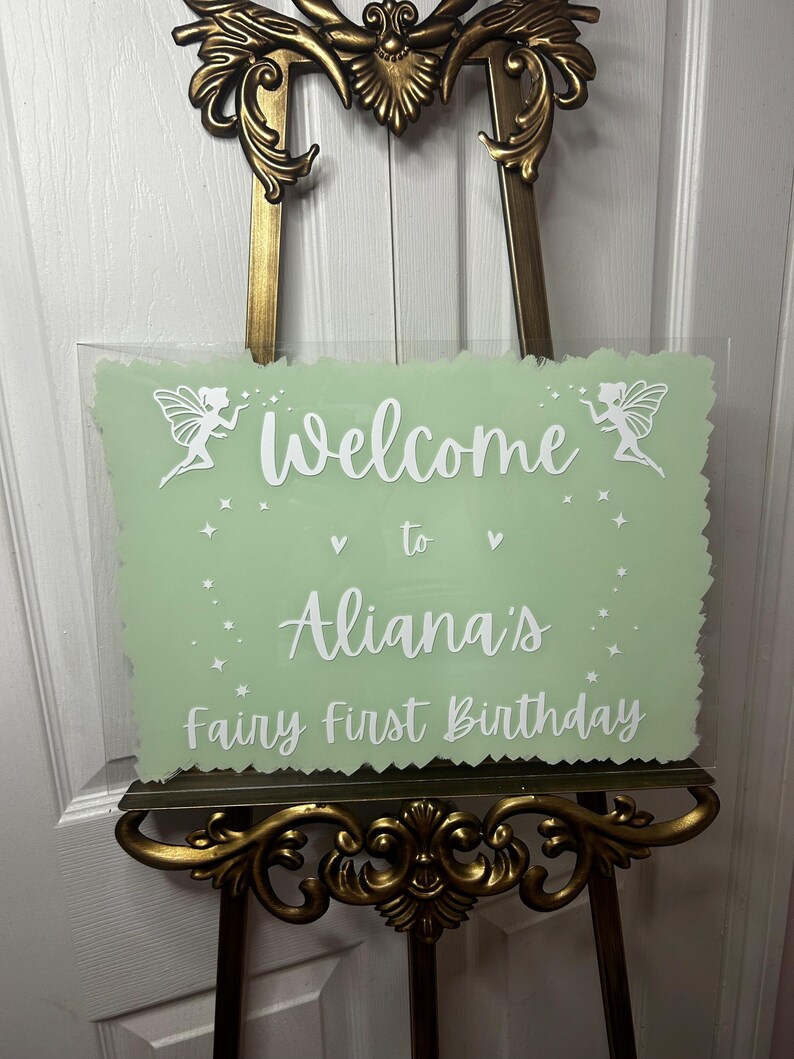 Personalised Fairy First Birthday Welcome Sign, Hand Painted Acrylic ...