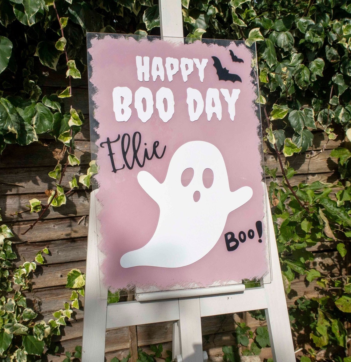 Personalised Happy Boo Day Welcome Sign | Spooky Ghost Halloween ...