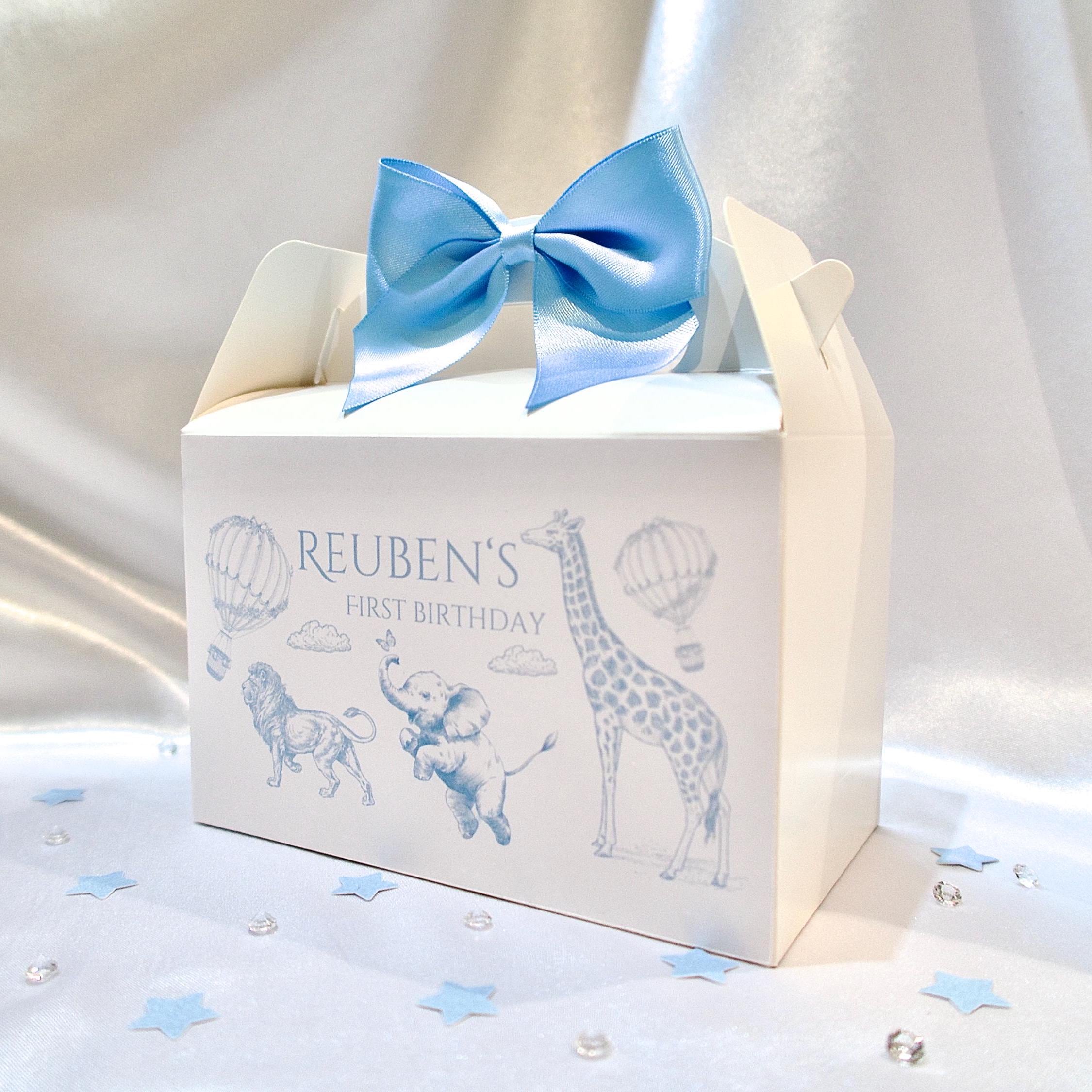 Personalised Blue Safari Gable Box, Baby First Birthday Favour, Jungle ...