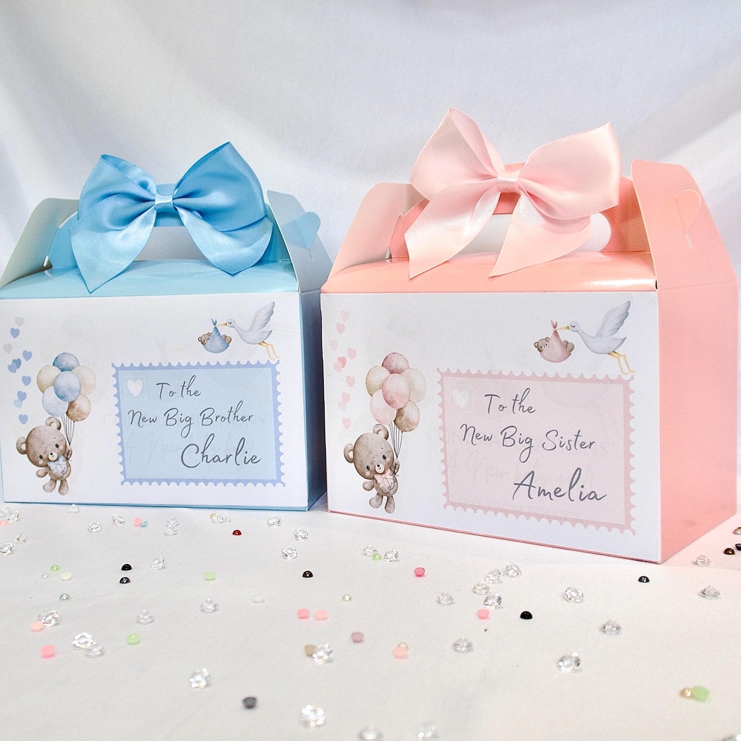 Personalised New Big Sister Gift Box, New Big Brother Favour Bag, Teddy ...