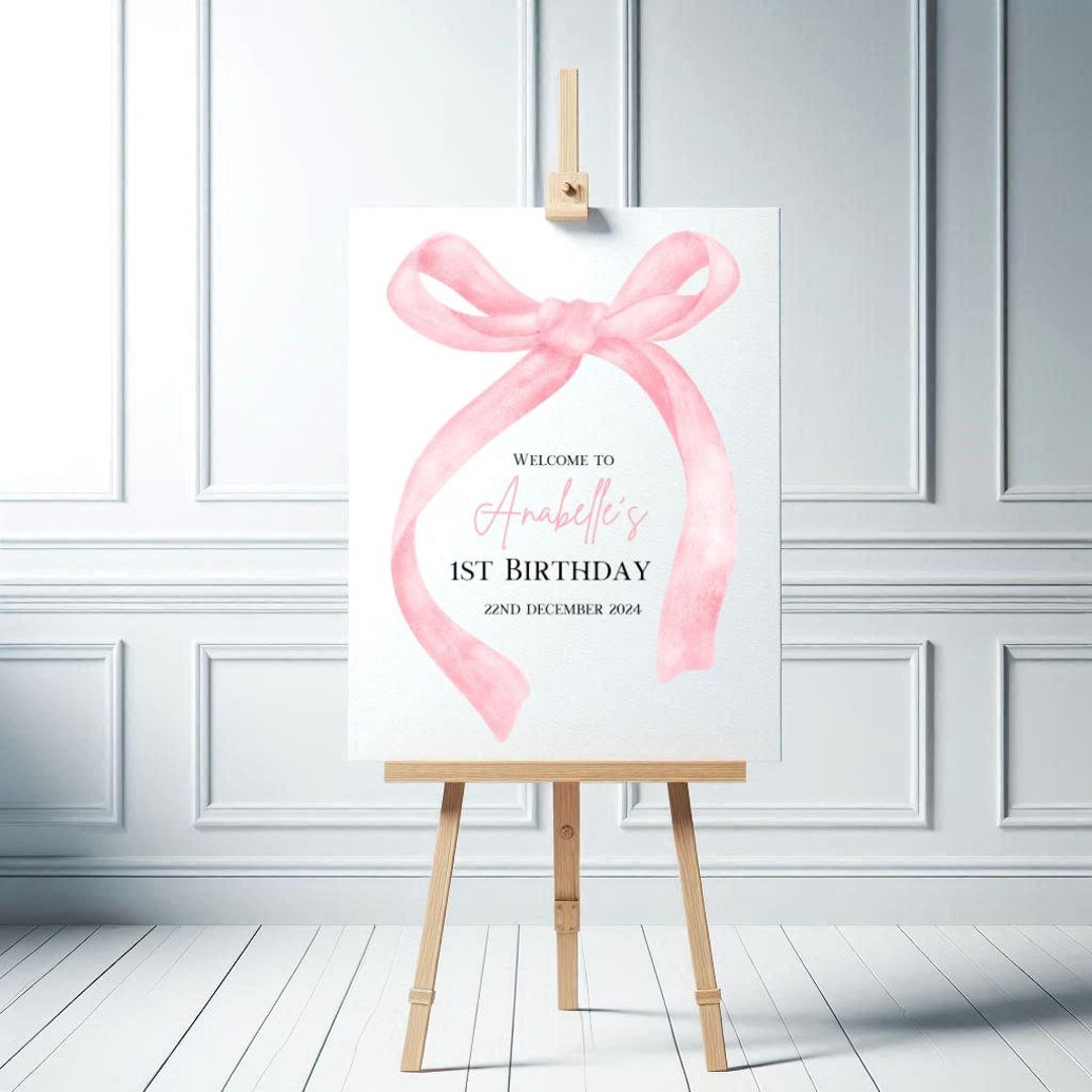 1st Birthday Welcome Sign Bow Tie Digital Modern Print Yourself Entry ...