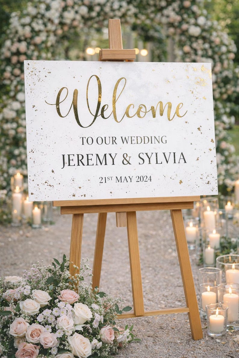 Personalised Acrylic Wedding Welcome Sign, Gold Foil Decor, Custom ...
