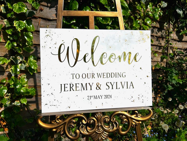 Personalised Acrylic Wedding Welcome Sign, Gold Foil Decor, Custom ...