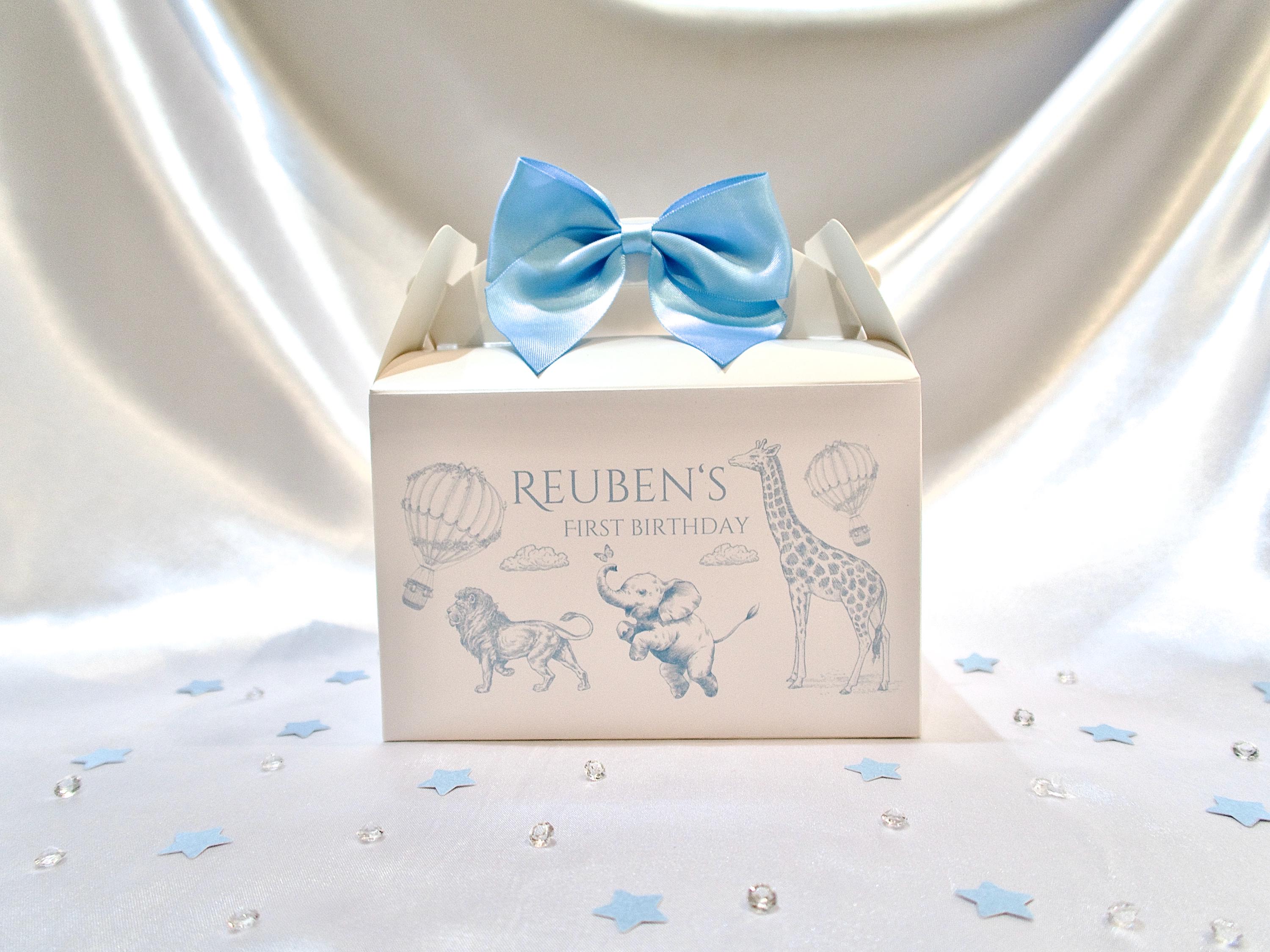 Personalised Blue Safari Gable Box, Baby First Birthday Favour, Jungle ...