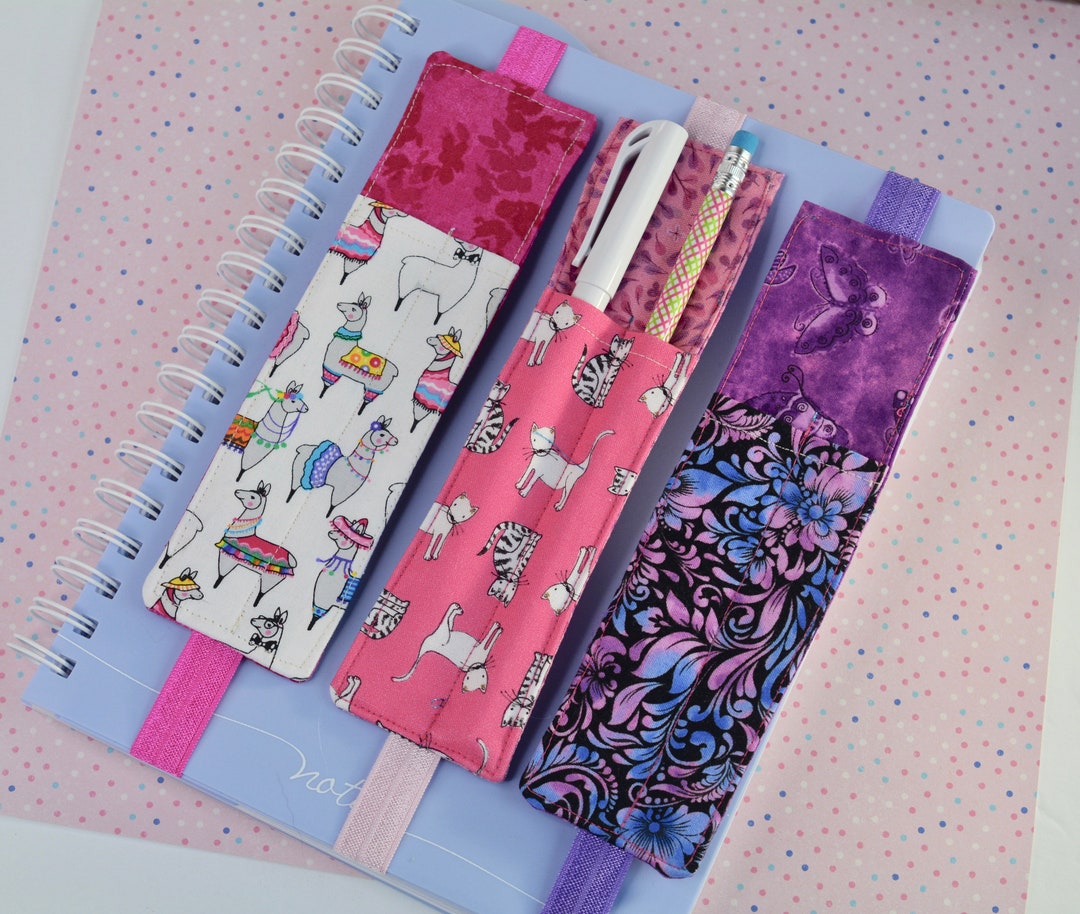 Pen Holder BOOKMARK, Journal Pen/pencil Holder, 2 Designer Fabrics ...