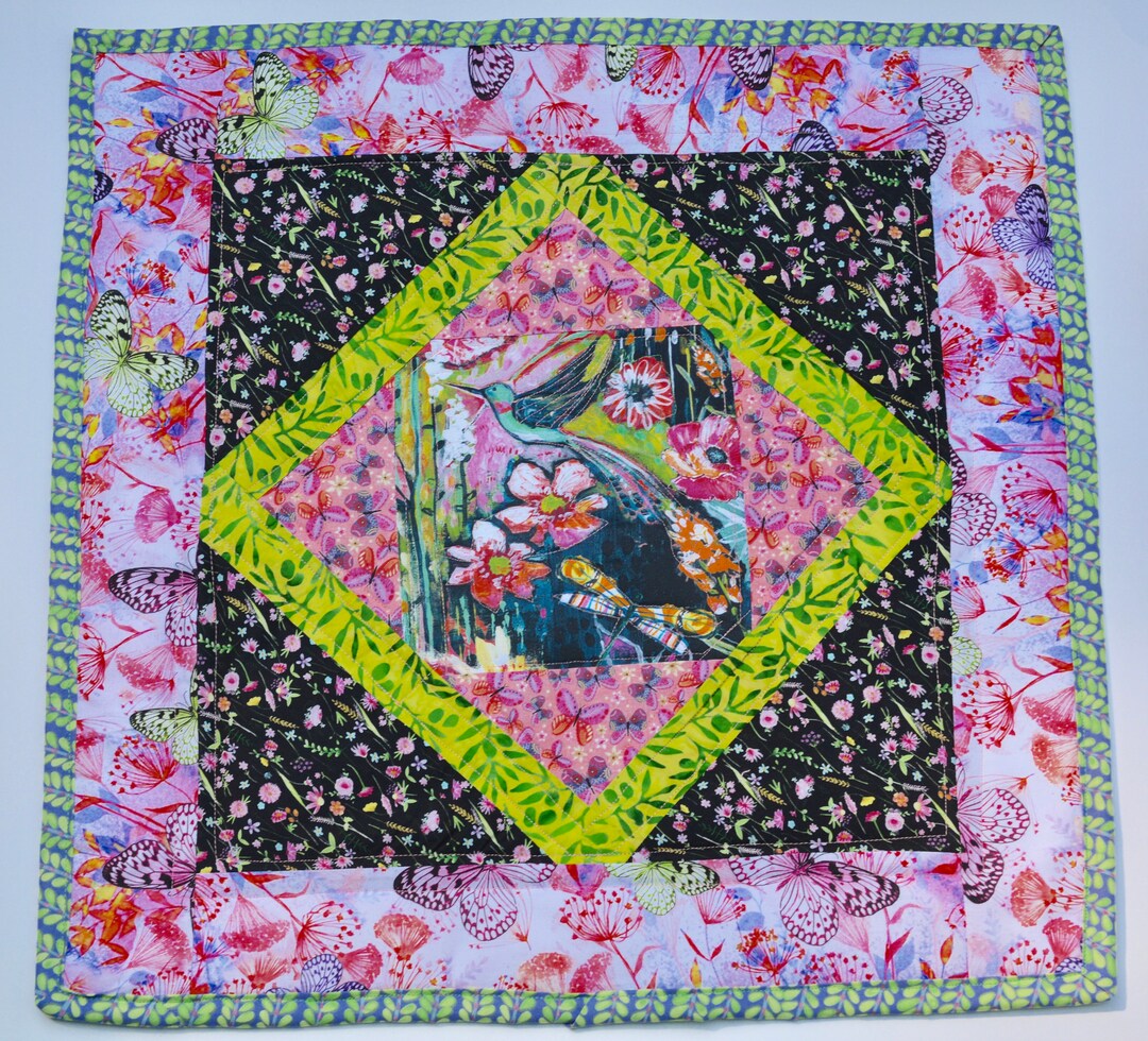 Hummingbird Garden Quilted Table Topper,butterfly Patchwork Mini Quilt ...