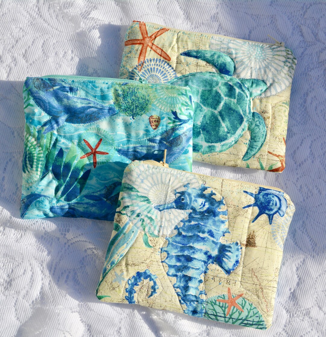 Seahorse Sea Turtle Whales Ocean Theme Zipper Pouch Travel - Etsy