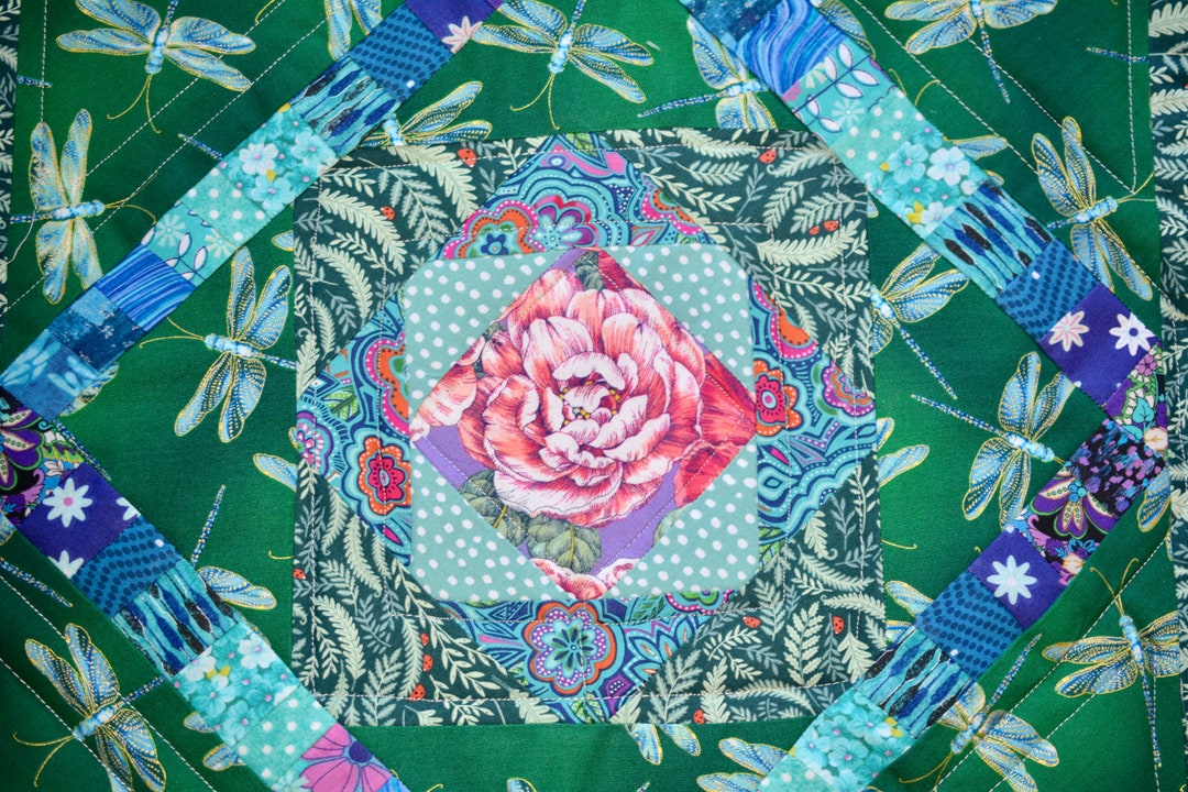 Handmade Patchwork Table Topper: Dragonfly & Rose Quilted Centerpiece ...