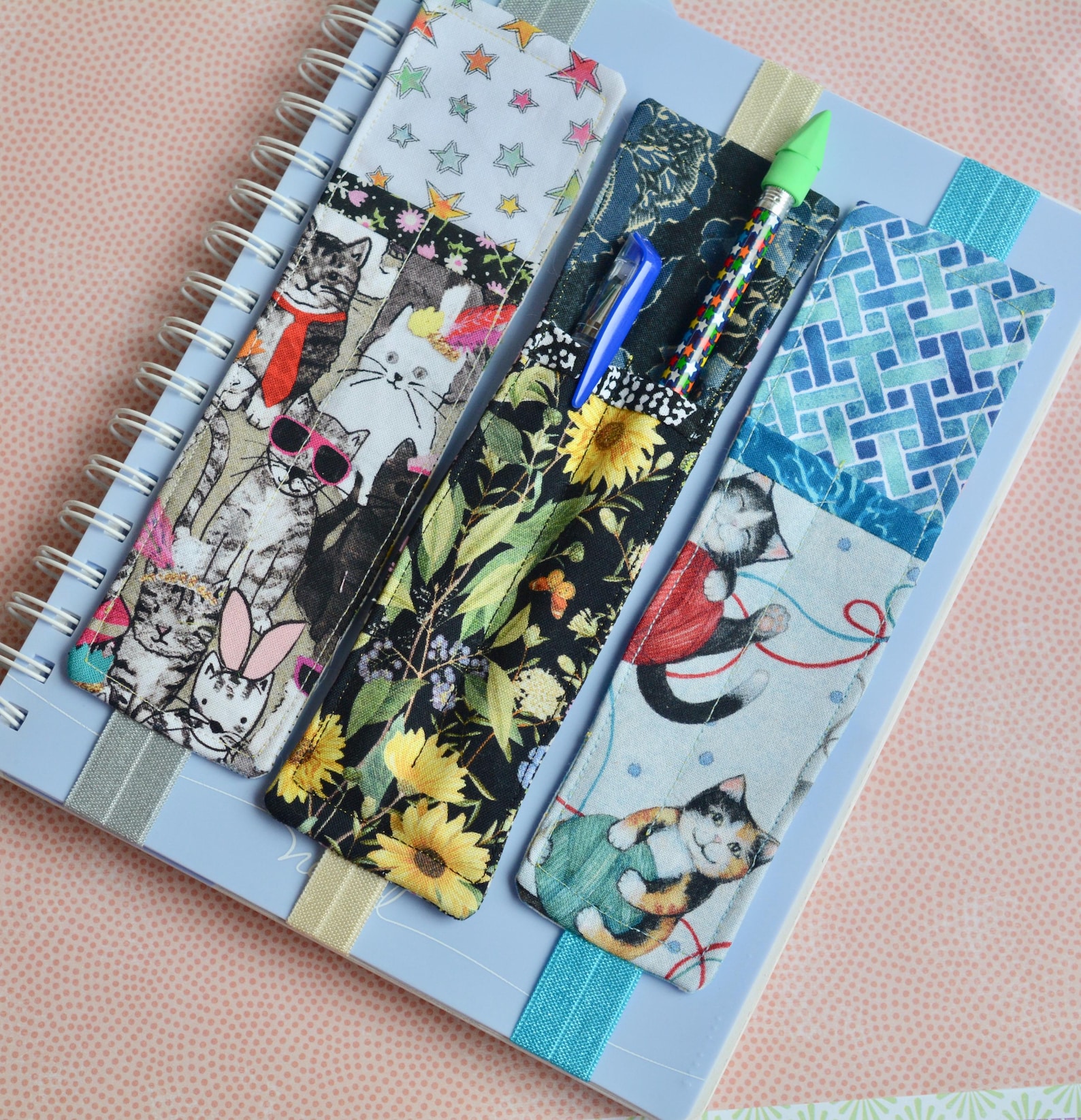 Fabric Journal Bookmark Pen Holder: Elastic Notebook Organizer - Etsy