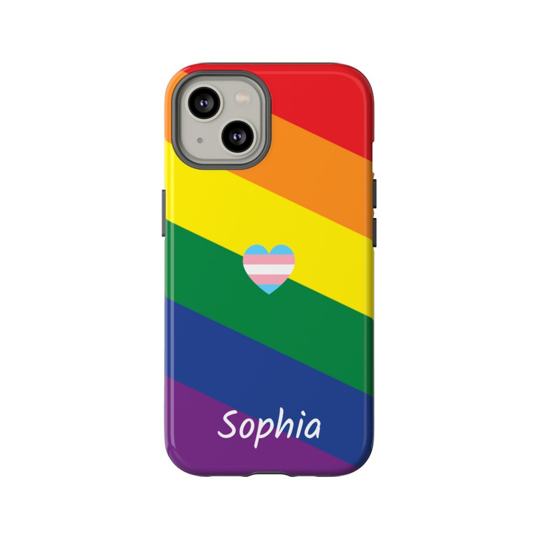Personalized Rainbow Flag Trans Heart LGBTQ Phone Case for iPhone 14 13 ...
