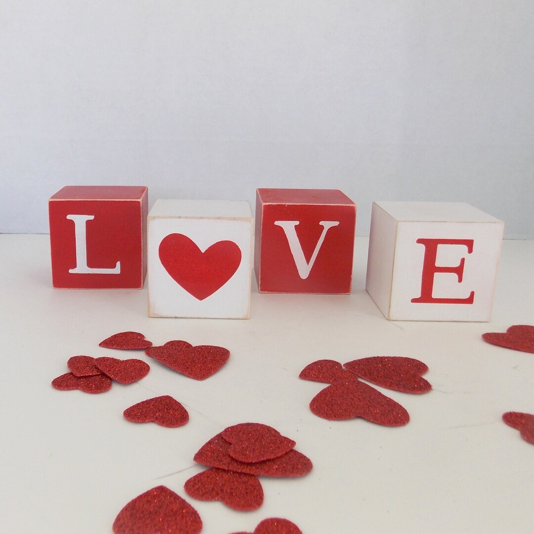 Love Wood Blocks, Valentine's Love, Valentines Blocks, Set of 4, Tiered ...