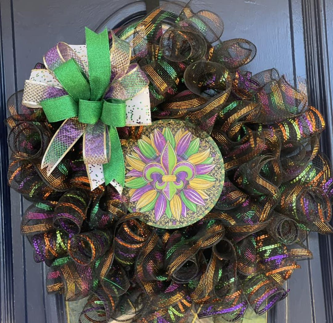 Mardi Gras Mesh Wreath – Handmade Fat Tuesday Door Decor – Purple Green ...