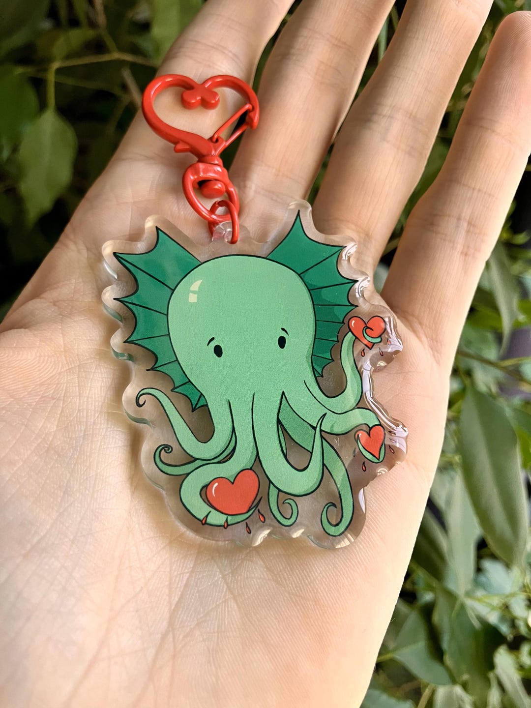 Cute Cthulhu With Three Hearts Acrylic Charm Acrylic Keychain - Etsy