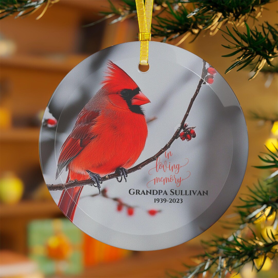 Personalized Red Cardinal Memorial Christmas Ornament Glass Ornaments ...