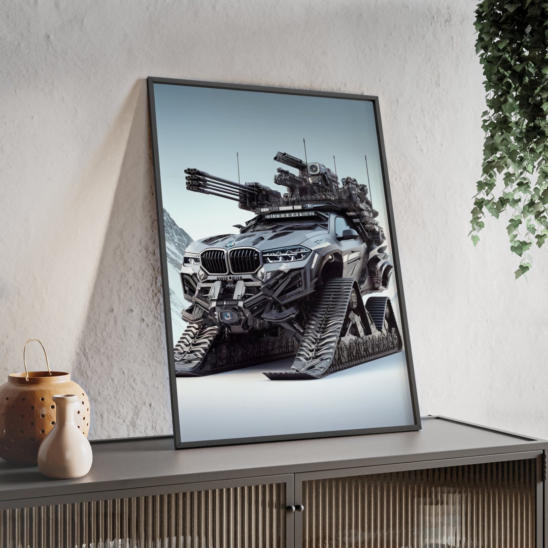 Framed BMW Snowmobile Poster, Armored Adventure, Futuristic Vehicle ...