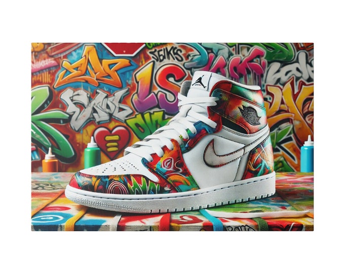 White Air Jordan 1 Graffiti Art Canvas Unique Colorful Urban Sneaker ...