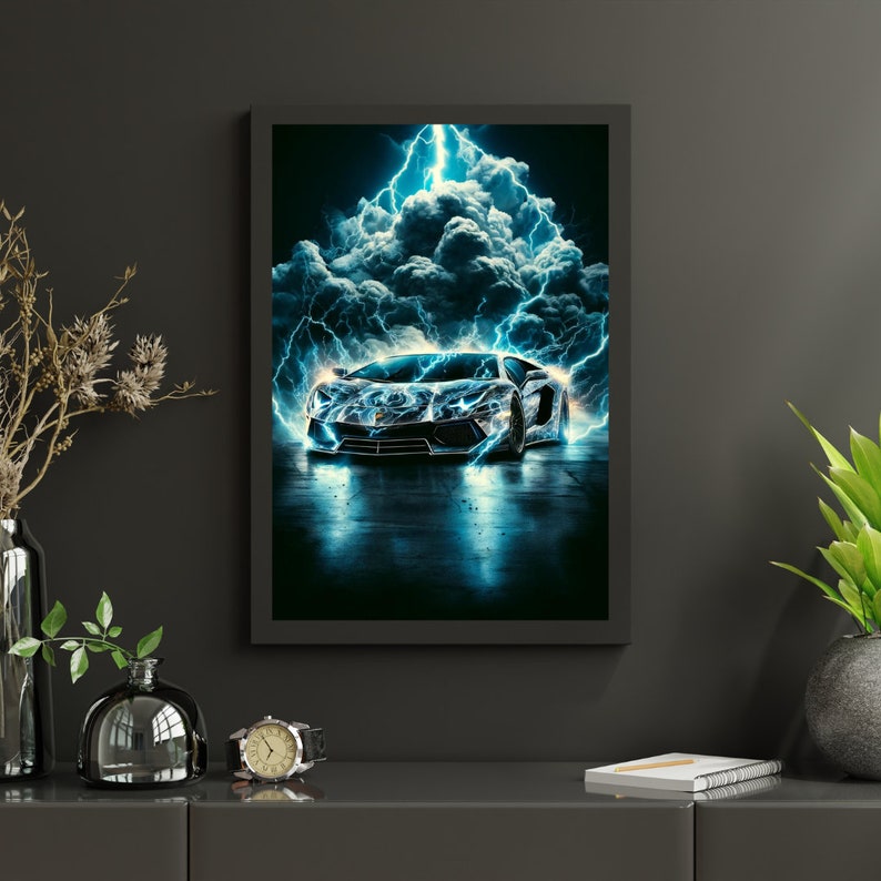 Storm Lamborghini Aventador Art, Lightning Car Decor, Electrifying ...