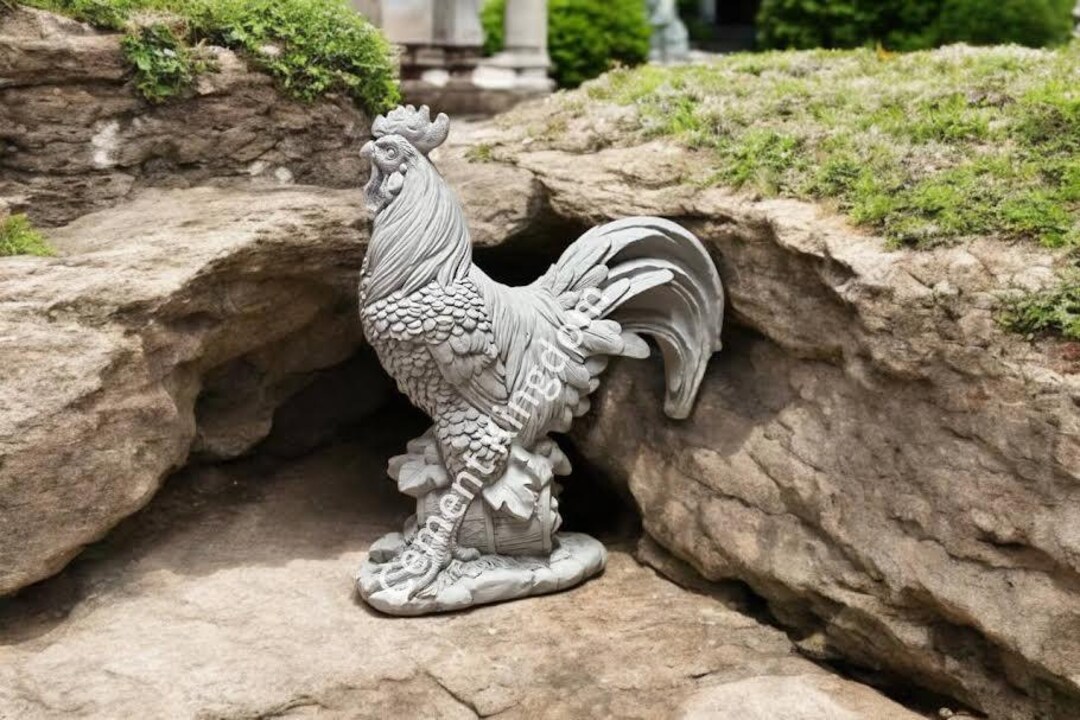 Concrete Rooster Statue, Detailed Standing Rooster Figure, Cement Yard ...