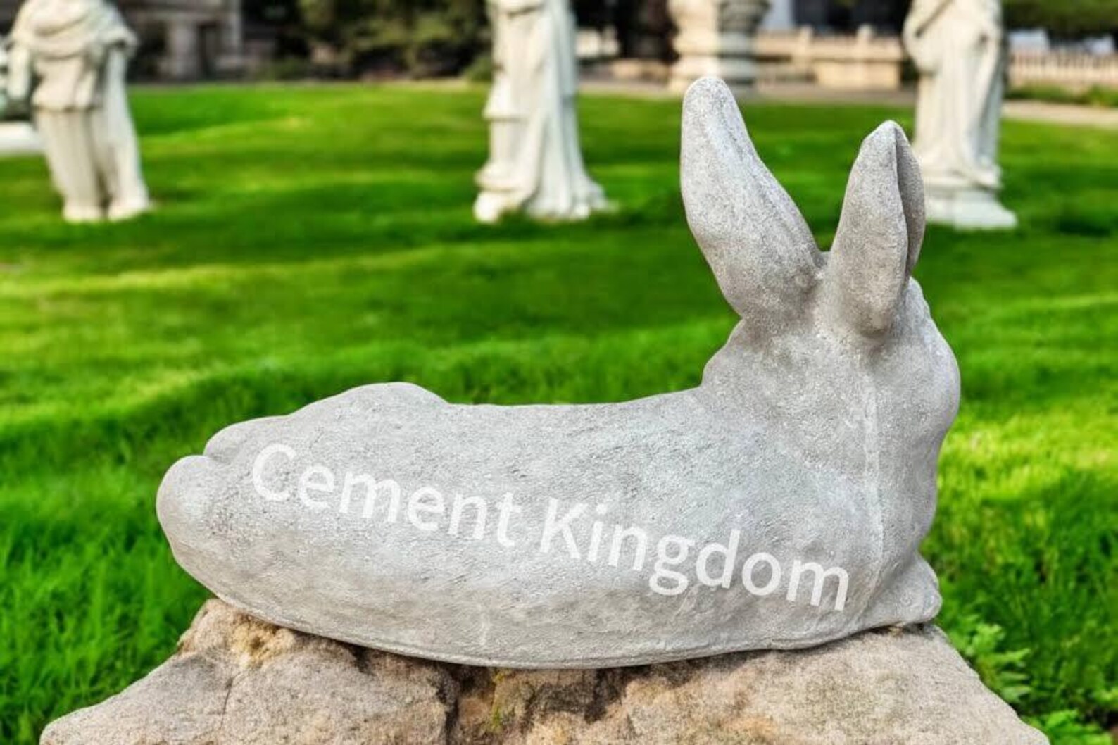 Rabbit Detailed Stone Sculpture, Backyard Bunny Laying Statue, Outdoor ...