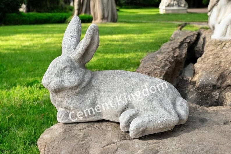 Rabbit Detailed Stone Sculpture, Backyard Bunny Laying Statue, Outdoor ...