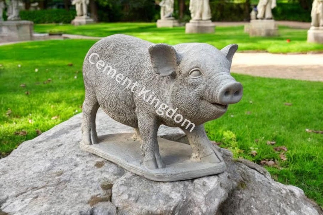 Concrete Piglet Figure, Standing Pig Statue, Large Pig on Base, Outdoor ...