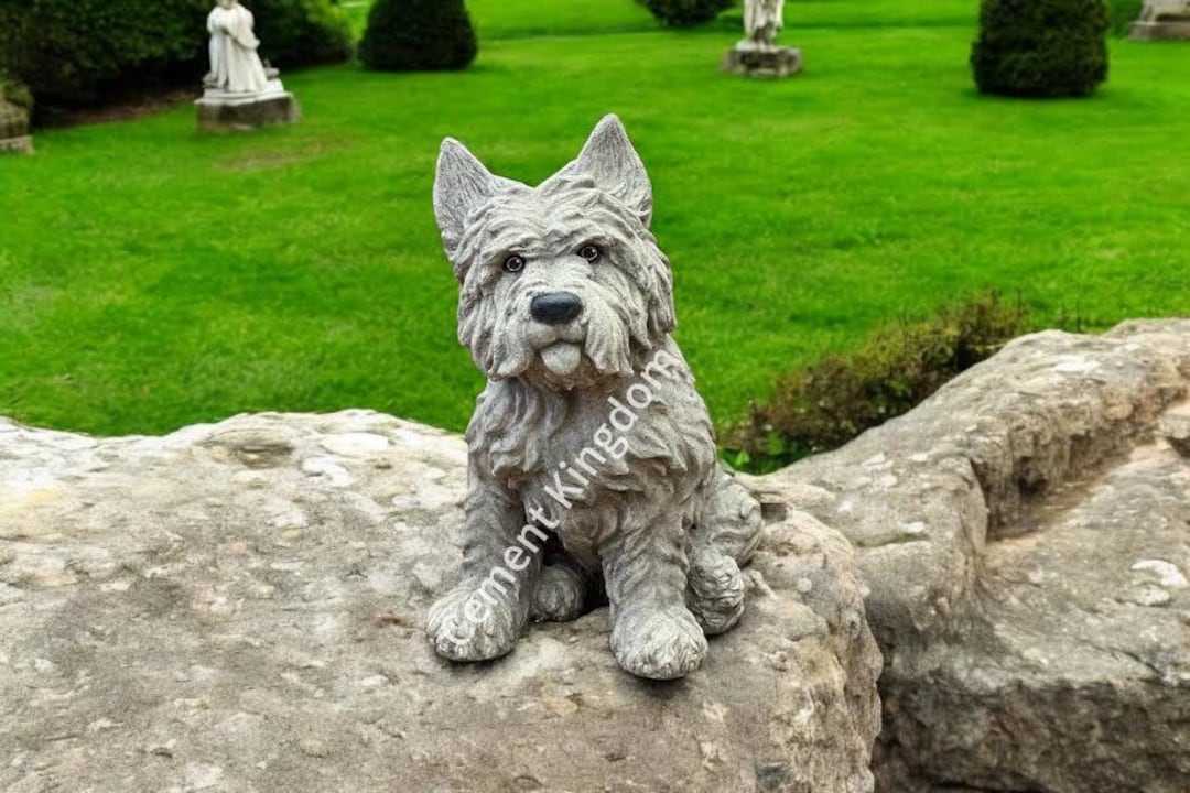 Scottie With Tongue Out Figure, Sitting Scottie Dog Statue, Concrete ...