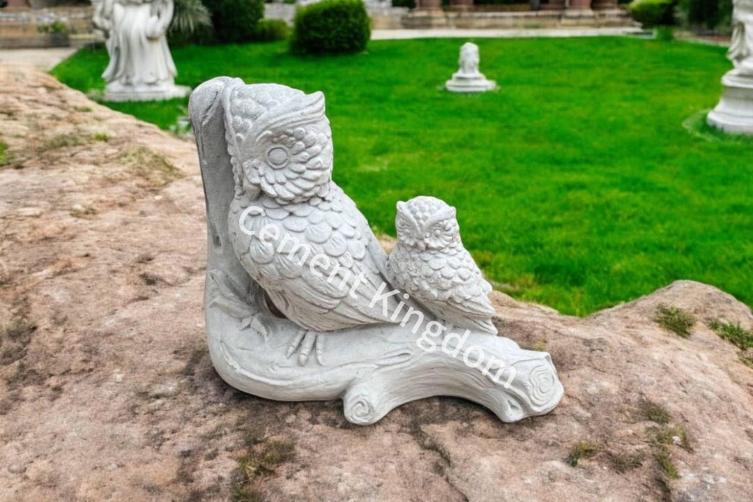 Cement Two Owls on Limb Statue, Stone Pair of Night Birds Sculpture ...