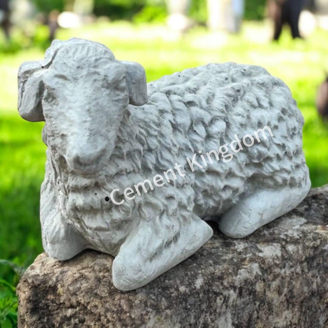 Detailed Laying Lamb Sculpture, Concrete Sheep Statue, Farm Style ...