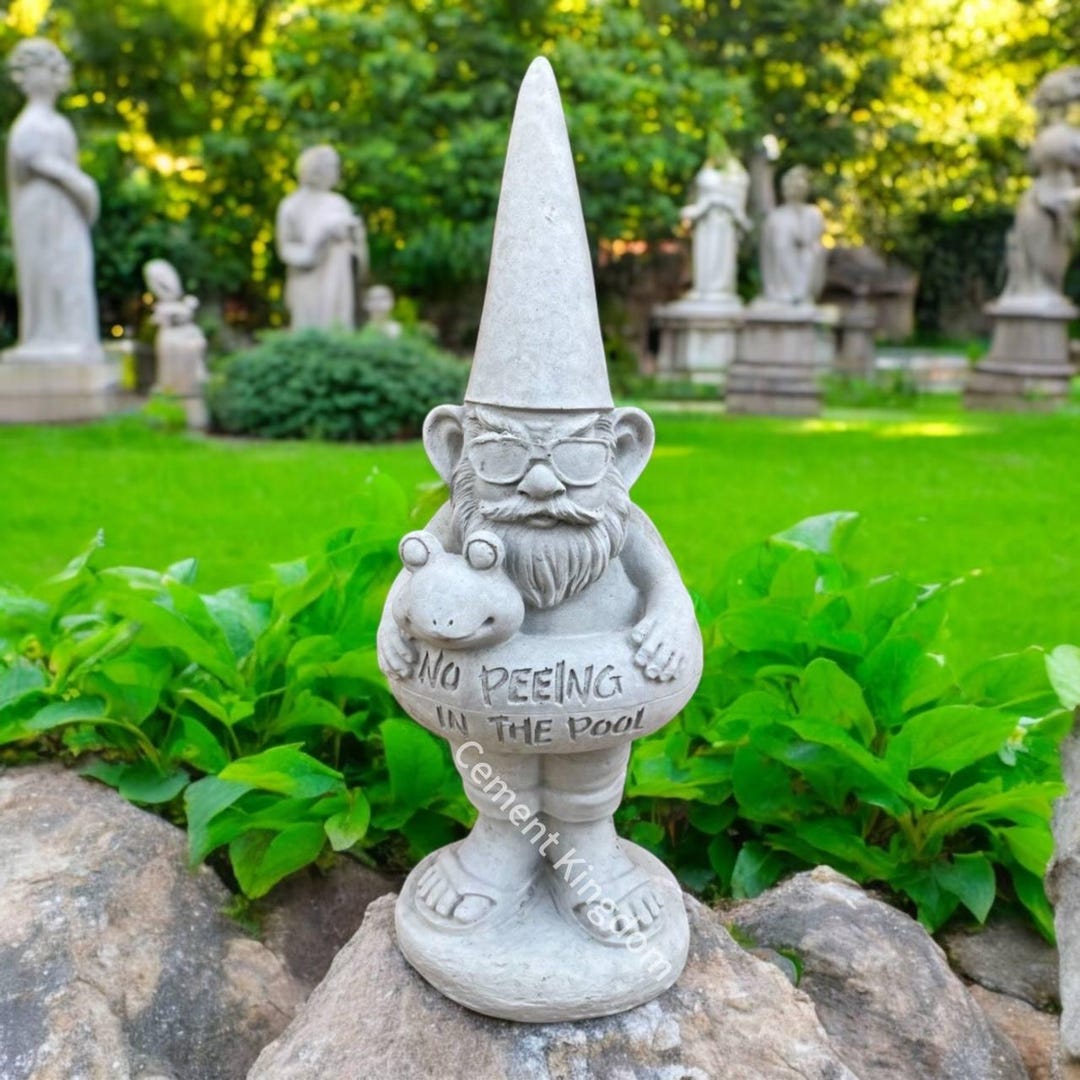 No Pee in the Pool Gnome Statue, Poolside Dwarf Figure, Concrete Troll ...