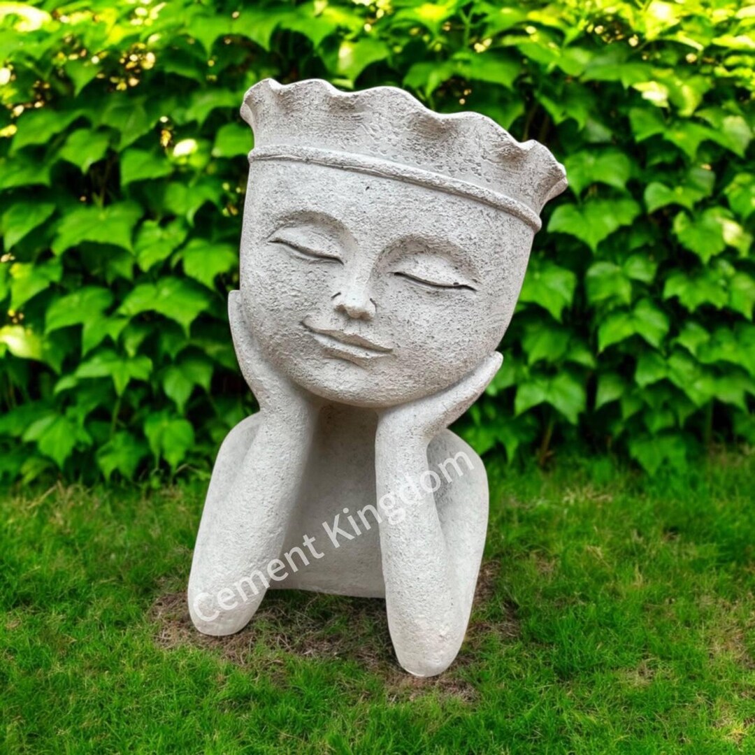 Garden Nymph Concrete Bust, Outdoor Statue, Cement Flowers Planter ...