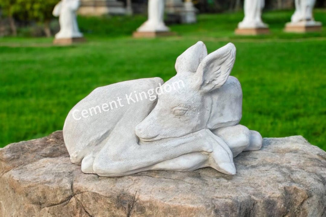 Massive Fawn Sculpture, Concrete Deer Yard Statue, Fairy Garden Art ...