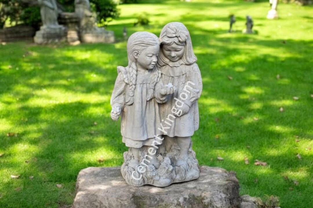 Two Girls With Butterfly, Concrete Statue, Massive Kids Figurine ...