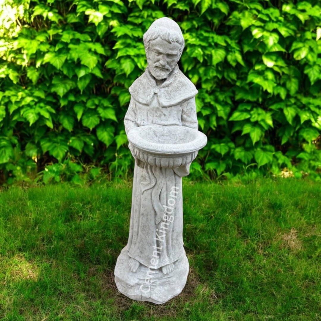 Stone Monk Figure, Realistic Man, Standing Monk Holding Dish, Water ...