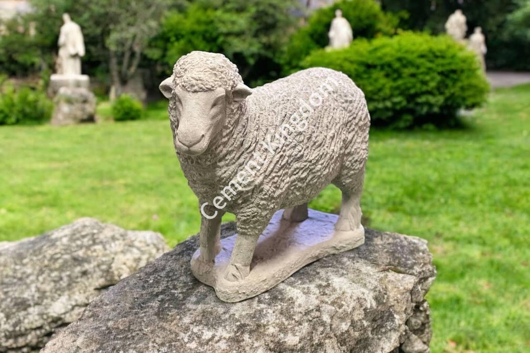 Concrete Lamb Large Statue, Massive Sheep on Base With Head up Figure ...