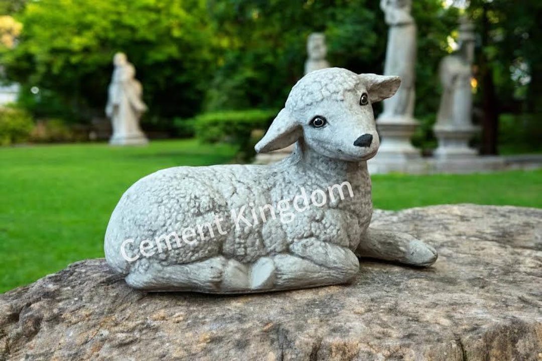 Farm Lamb Statue, Outdoor Sheep Figure, Concrete Lamb Figurine, Painted ...