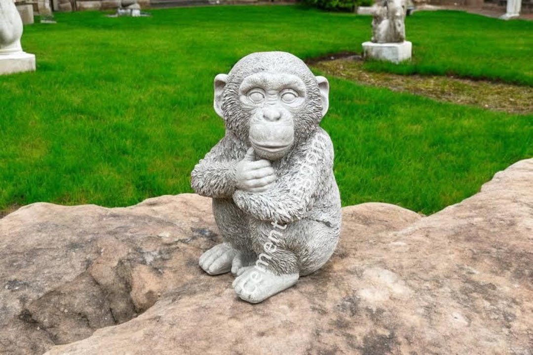 Sitting Chimpanzee Figure, Concrete Chimpanzee Sculpture, Yard Art ...