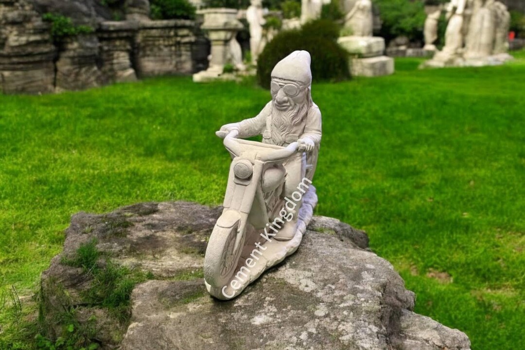 Concrete Bike Rider Garden Statue, Massive Man Motorcycle Rider Stone ...