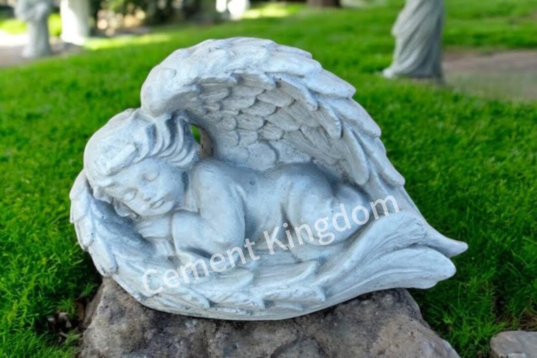 Facing Left Angel Statue, Sleeping Cherub in Wings, Newborn Gift ...