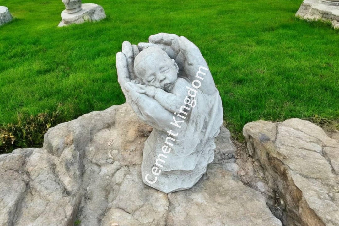 Concrete Kid Memorial Sculpture, Loving Hands Stone Figurine, Religious ...