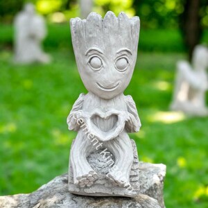 Sitting Groot Figure, Stone Flowers Planter, Patio Pot Sculpture ...